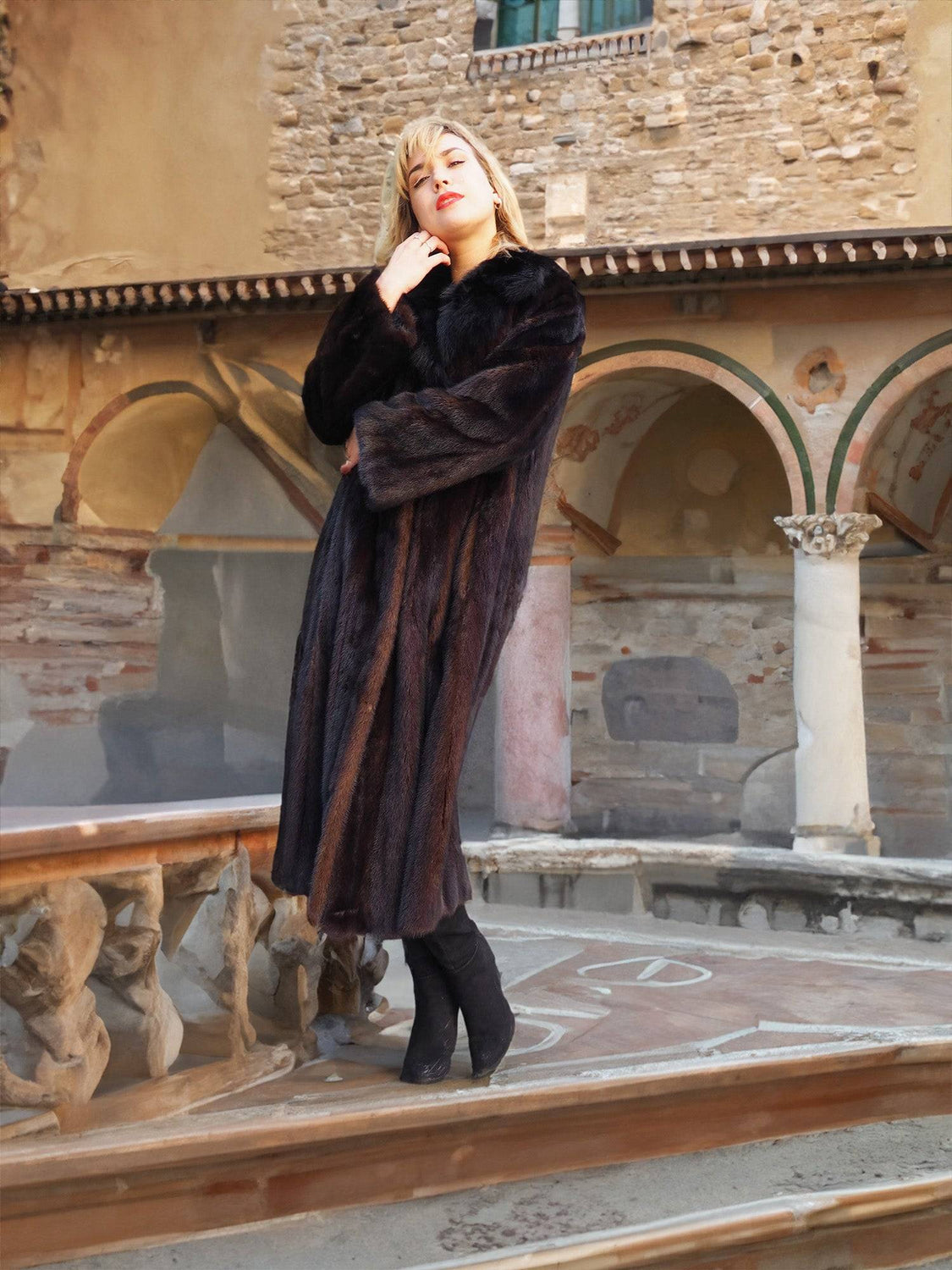 Dark Ranch Black Mink Coat With Black fox Notch Collar M/L– Purple ...