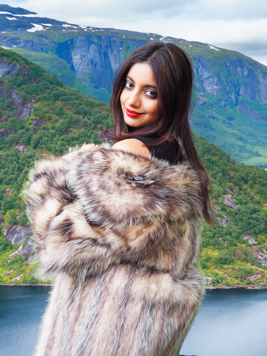 Possum Fur Coat Coats Large Plush Shawl Collar M– Purple Shoshana Furs