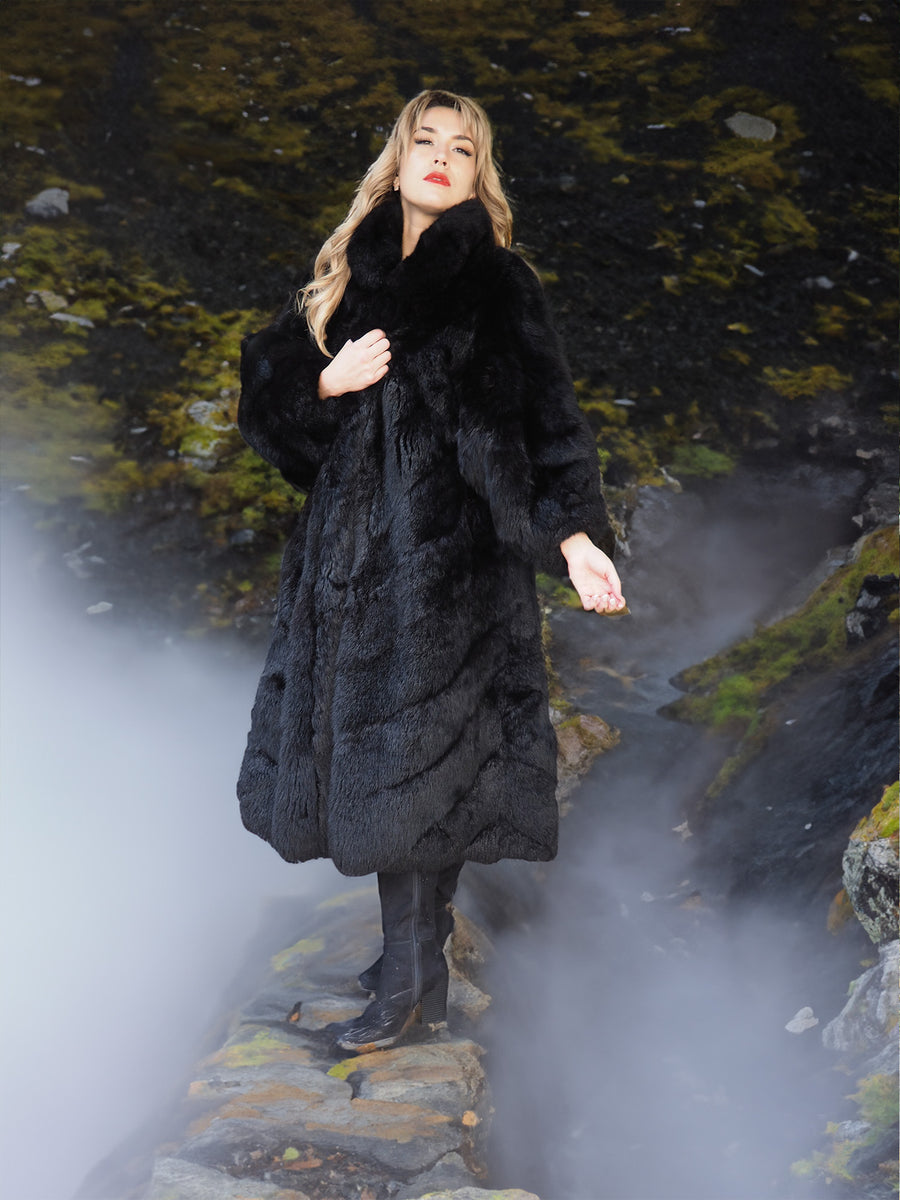 Reversible Plush Black Possum Fur Coat - Water Repellent– Purple ...