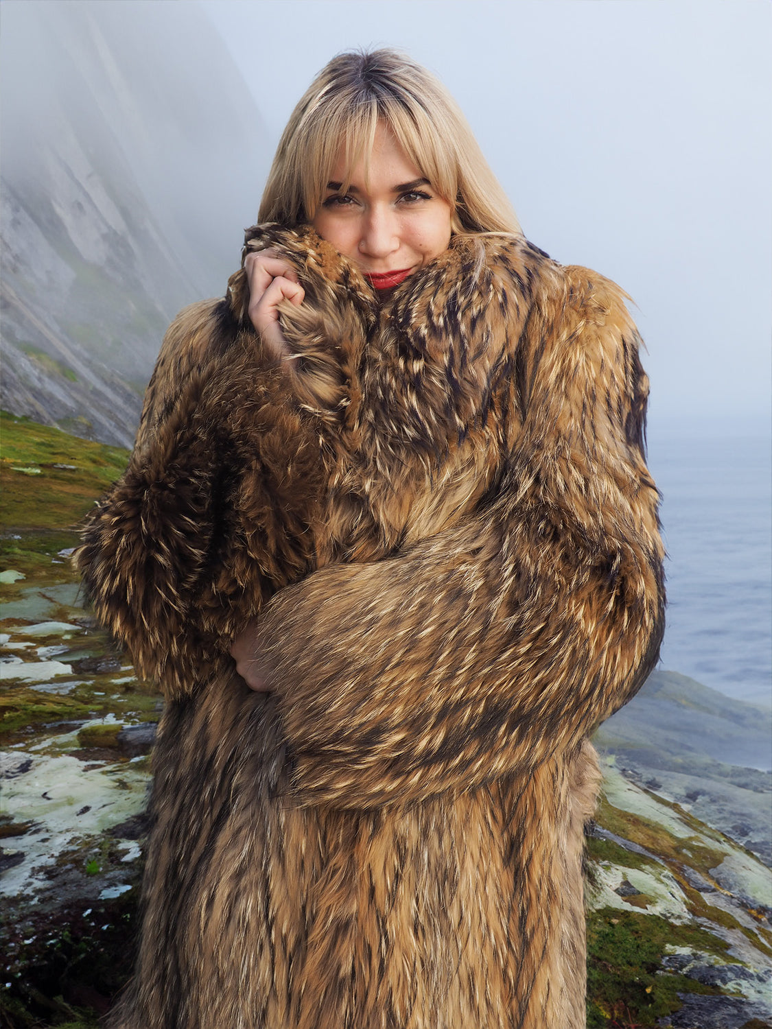 Finnish Raccoon Fur Coat - Size S– Purple Shoshana Furs