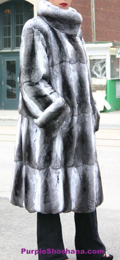 Luxurious Black Velvet Chinchilla Fur Coat M– Purple Shoshana Furs